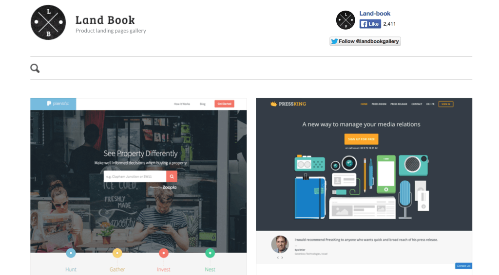 Land Book - галерея лучших главных страниц сайтов